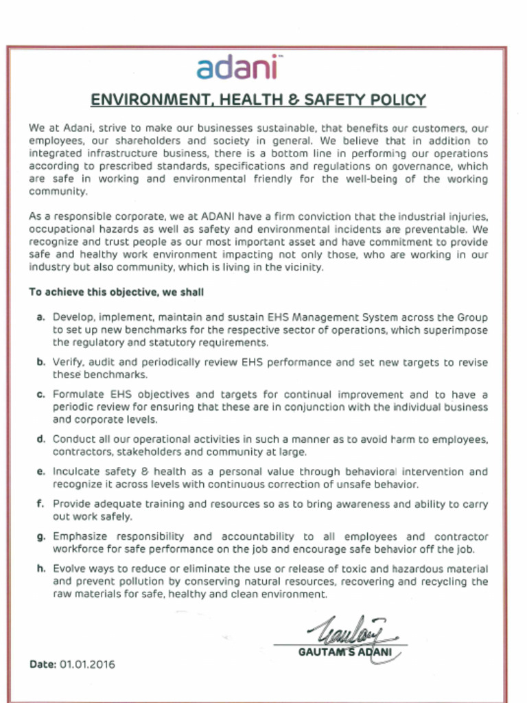 Environment Health Safety Policy | PDF