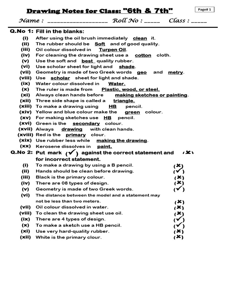 Drawing Notes For Class 6th and 7th | PDF | Paintings | Drawing