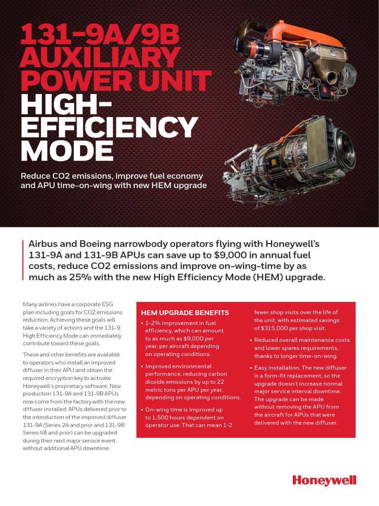 Honeywell 131-9A/B APU HEM Upgrade Benefits | PDF
