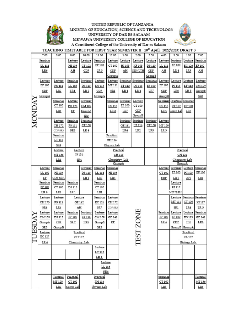 Teaching Timetable SEMESTER II 2022-2023 | Download Free PDF | Educational Organizations ...