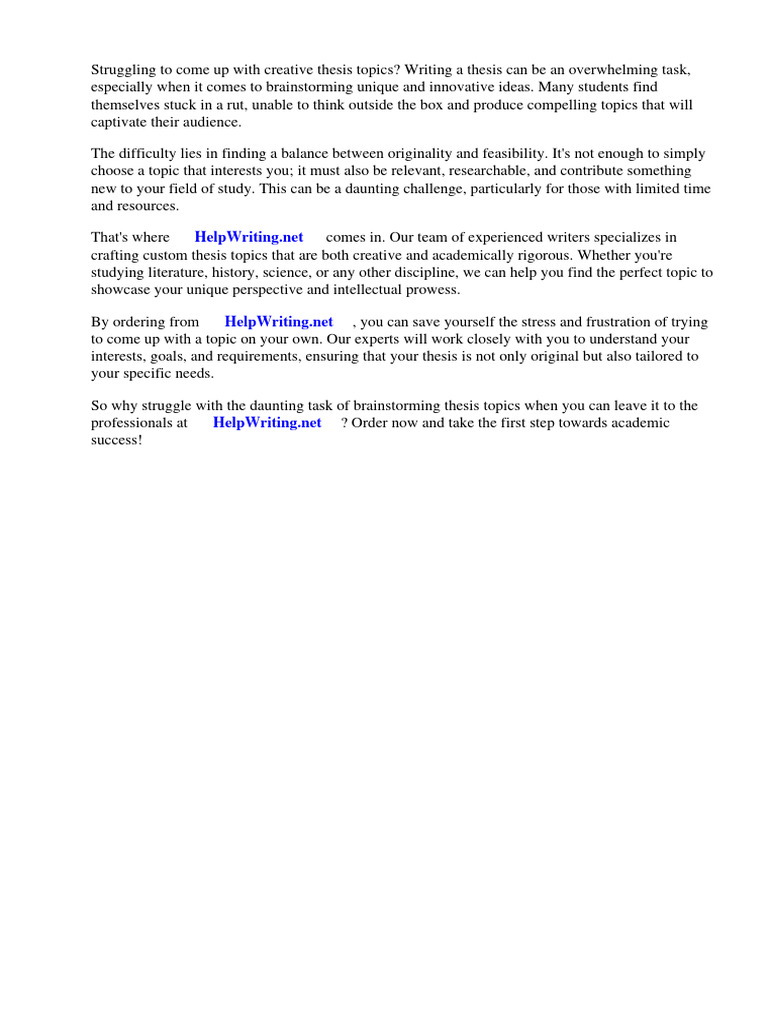 Creative Thesis Topics | PDF | Thesis | Essays