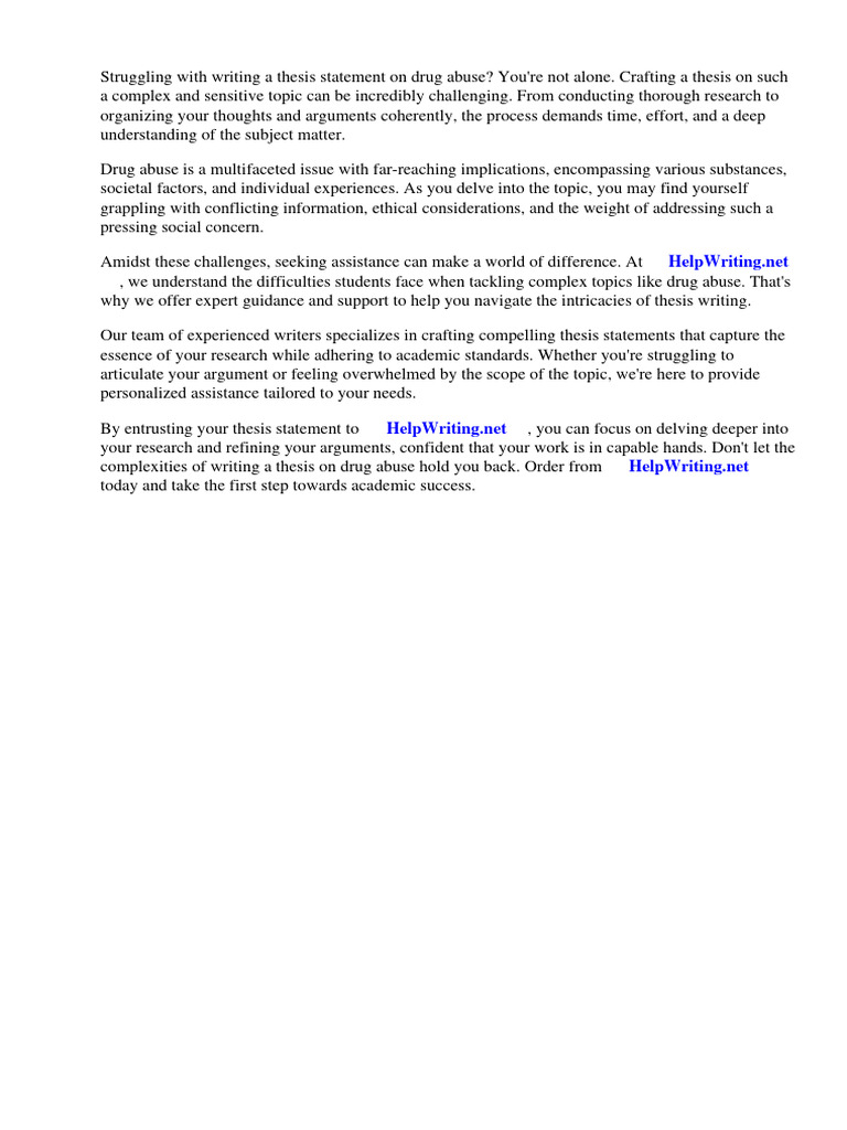 Drug Abuse Thesis Statement | Download Free PDF | Substance Abuse | Drugs