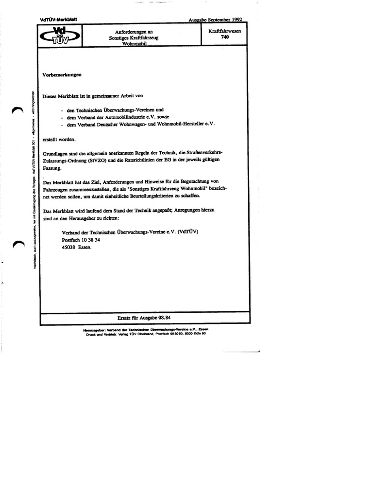 TÜV-Merkblatt 740 Wohnmobilbau | PDF