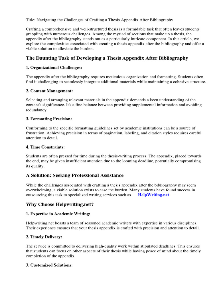 Thesis Appendix After Bibliography | PDF | Language Arts & Discipline ...