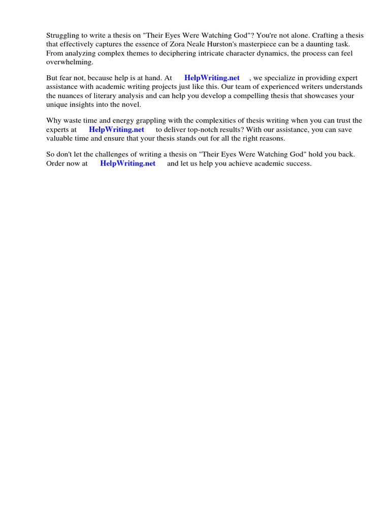 Their Eyes Were Watching God Thesis | PDF