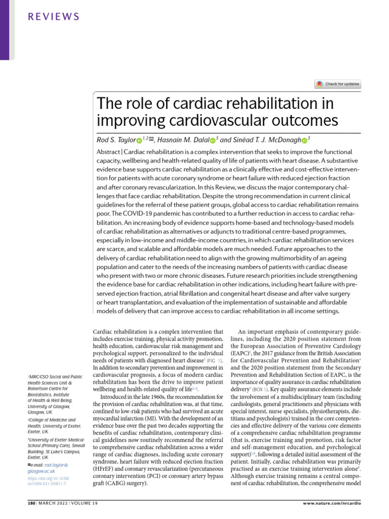 The Role of Cardiac Rehabilitation | PDF