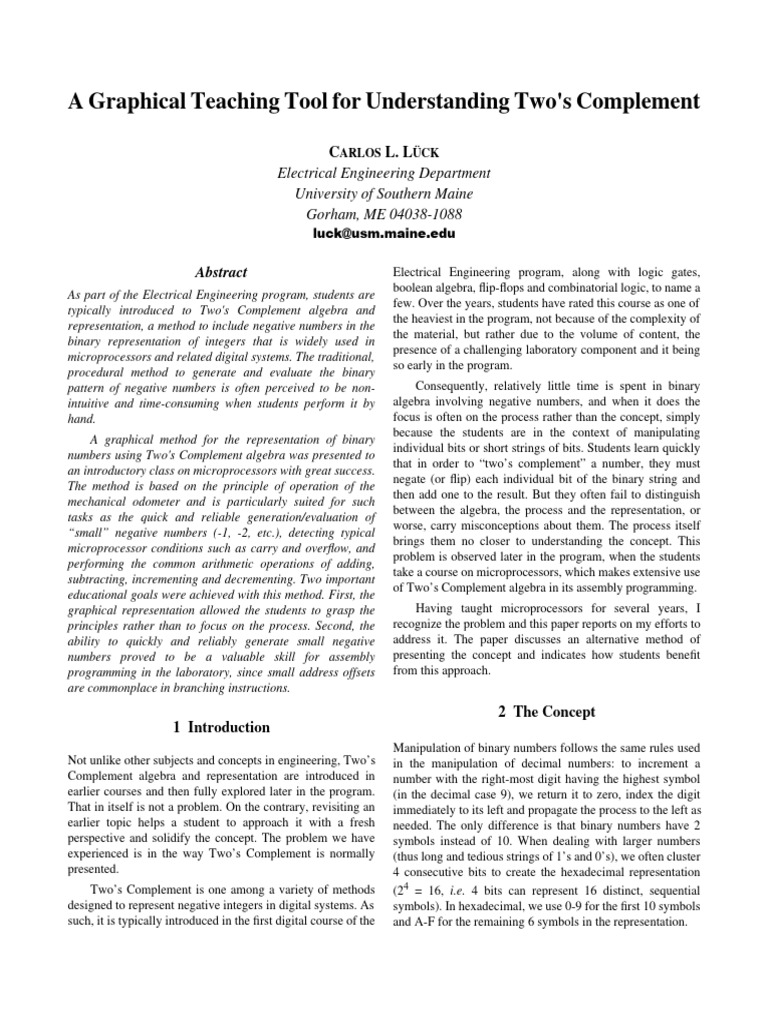 A Graphical Teaching Tool For Understanding Two's Complement | PDF | Numbers | Arithmetic