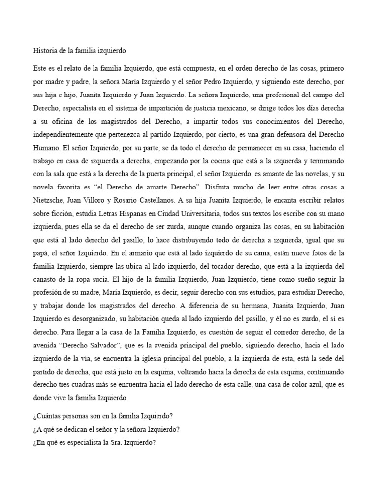 Actividad Historia de La Familia Izquierdo | PDF