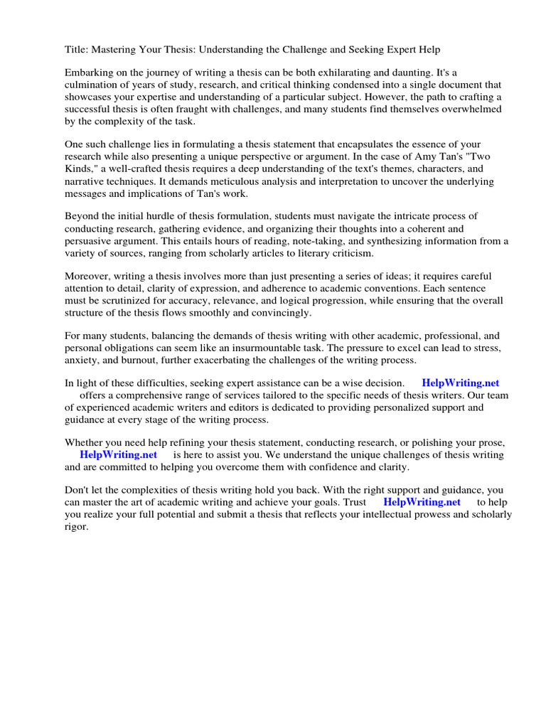 Two Kinds Amy Tan Thesis | Download Free PDF | Thesis | Thought