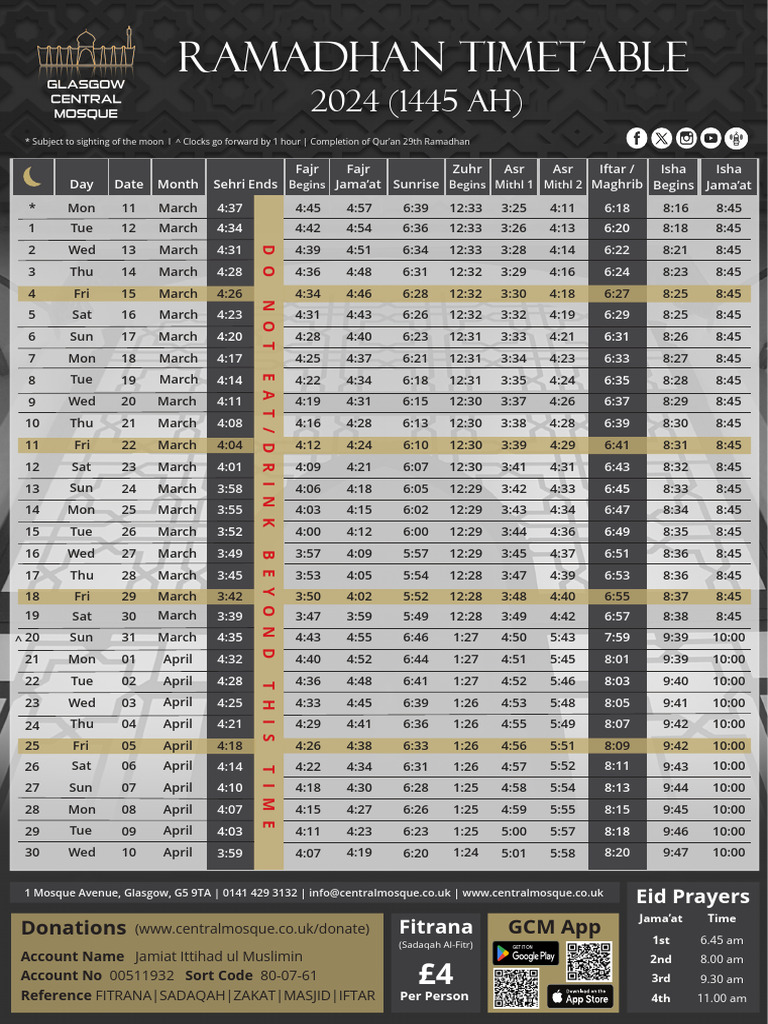 GCM Ramadhan 2024 Timetable | PDF