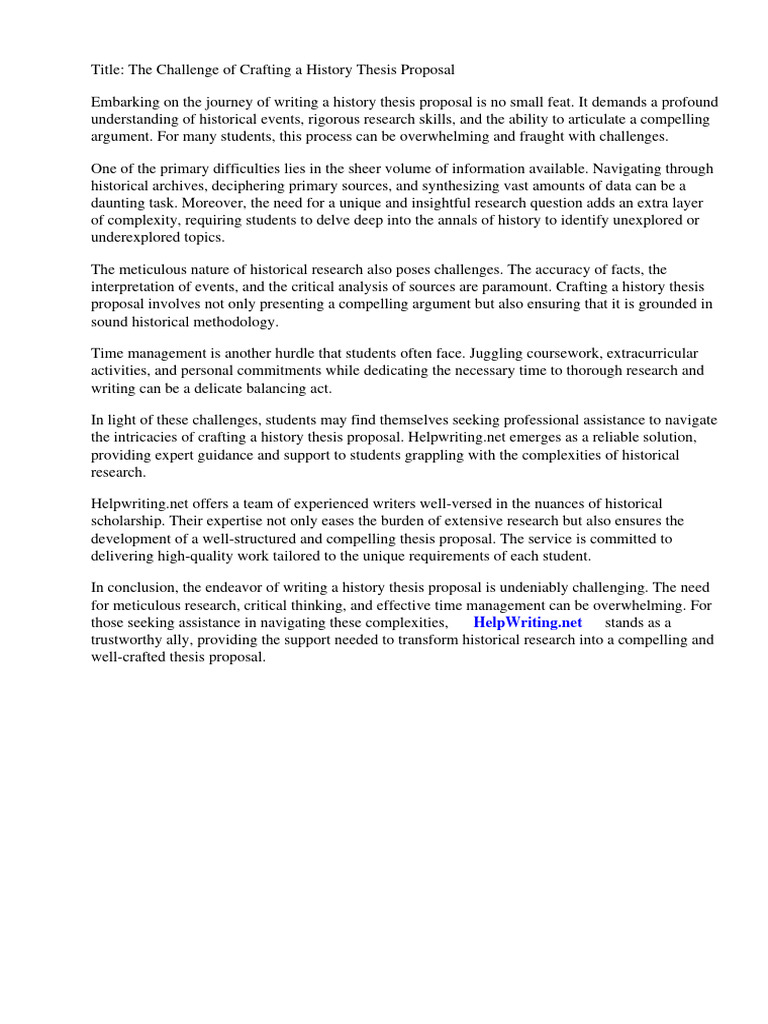 History Thesis Proposal | PDF | Thesis | Essays