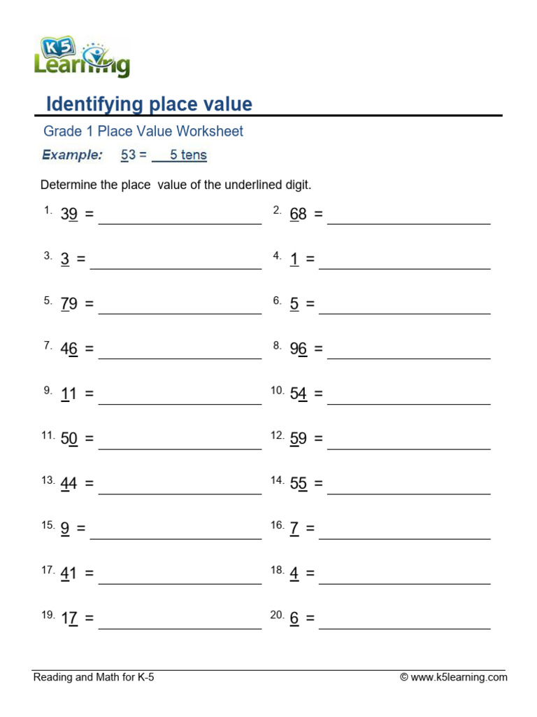 Grade 1 Place Value Worksheet | PDF | Mathematics | Mathematical Notation