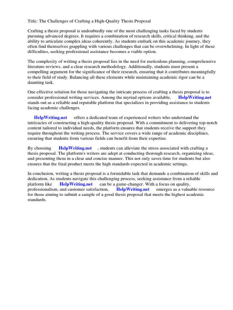 Sample of a Good Thesis Proposal | PDF | Thesis