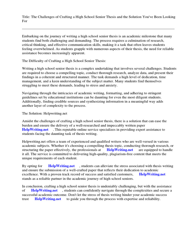 High School Senior Thesis Examples | PDF