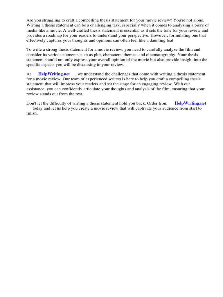 How To Write A Thesis Statement For A Movie Review | PDF