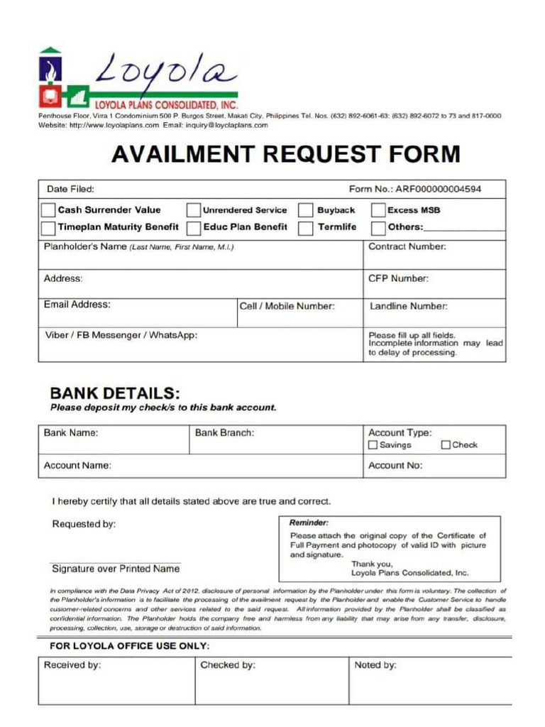 Loyola Availment Request Form | PDF
