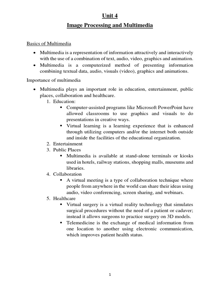 Grade10 - Unit 4 - Short Notes | PDF | Multimedia | Computing