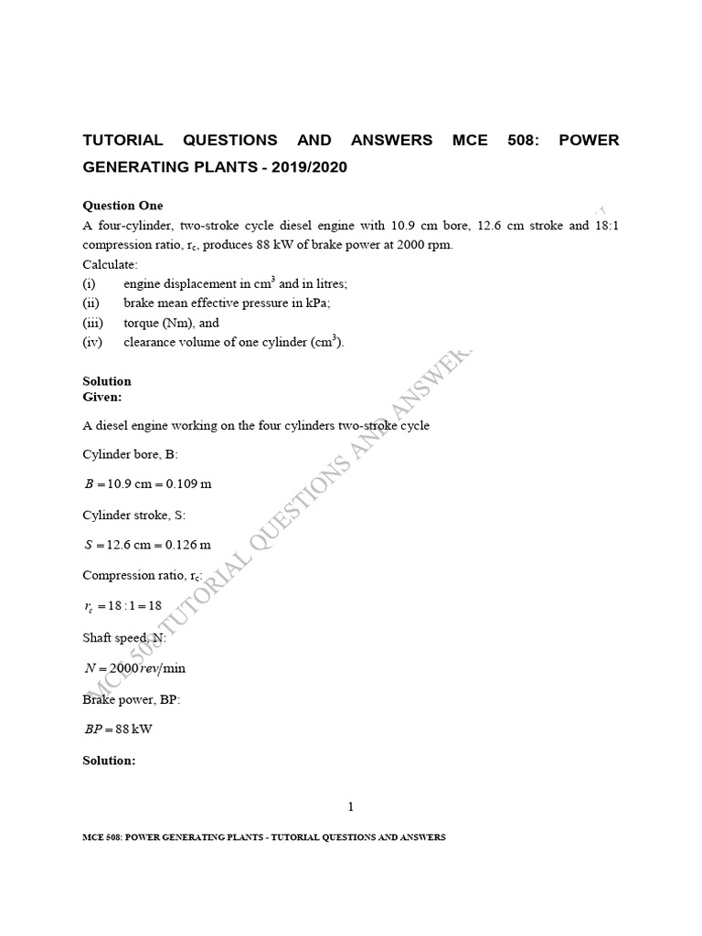 MCE 508 Tutorial Answers 2 | PDF | Steam | Engines