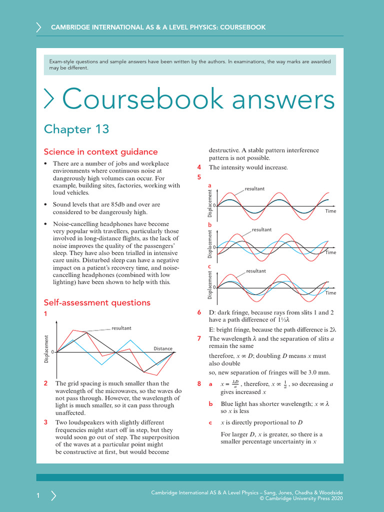 Physics Coursebook: Chapter 13 Answers | PDF | Wavelength | Optics