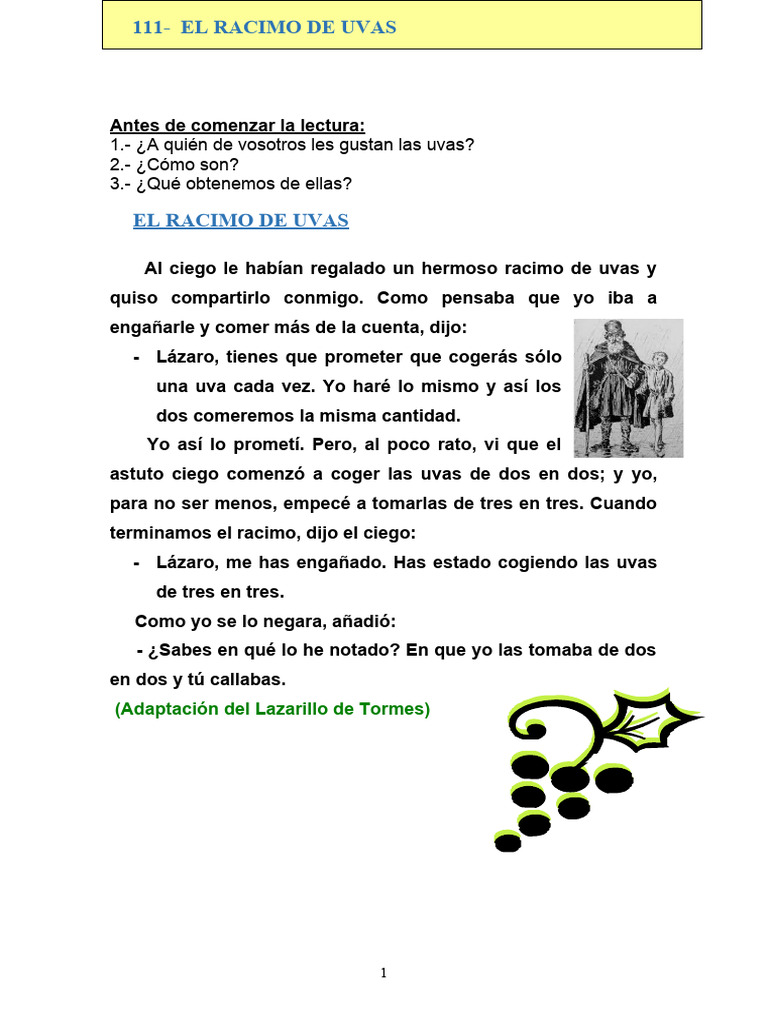 El racimo de uvas: análisis y preguntas | PDF