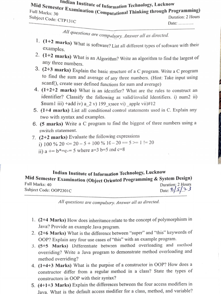 Mid Sem Exam Paper | PDF