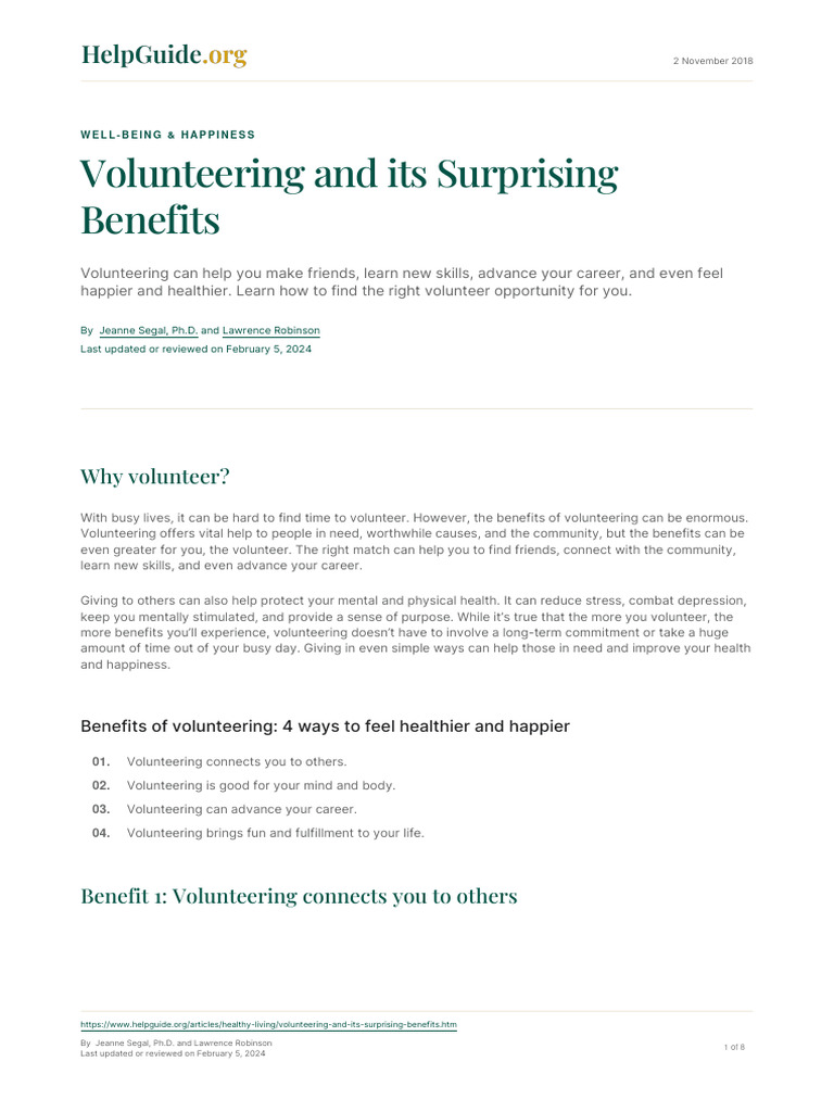 Surprising Benefits of Volunteering | PDF | Volunteering | Chronic ...