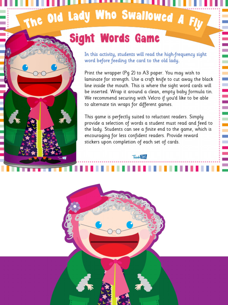Sight Word Activity Old Lady Who Swallowed A Fly | PDF