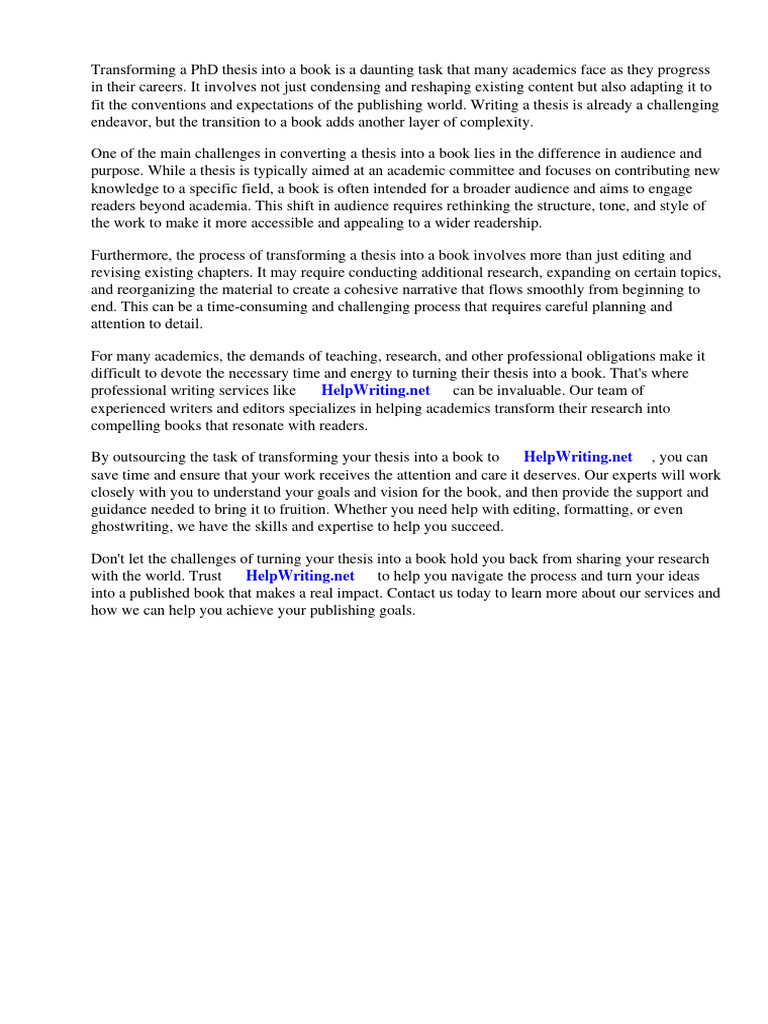 Transforming PHD Thesis Into Book | PDF