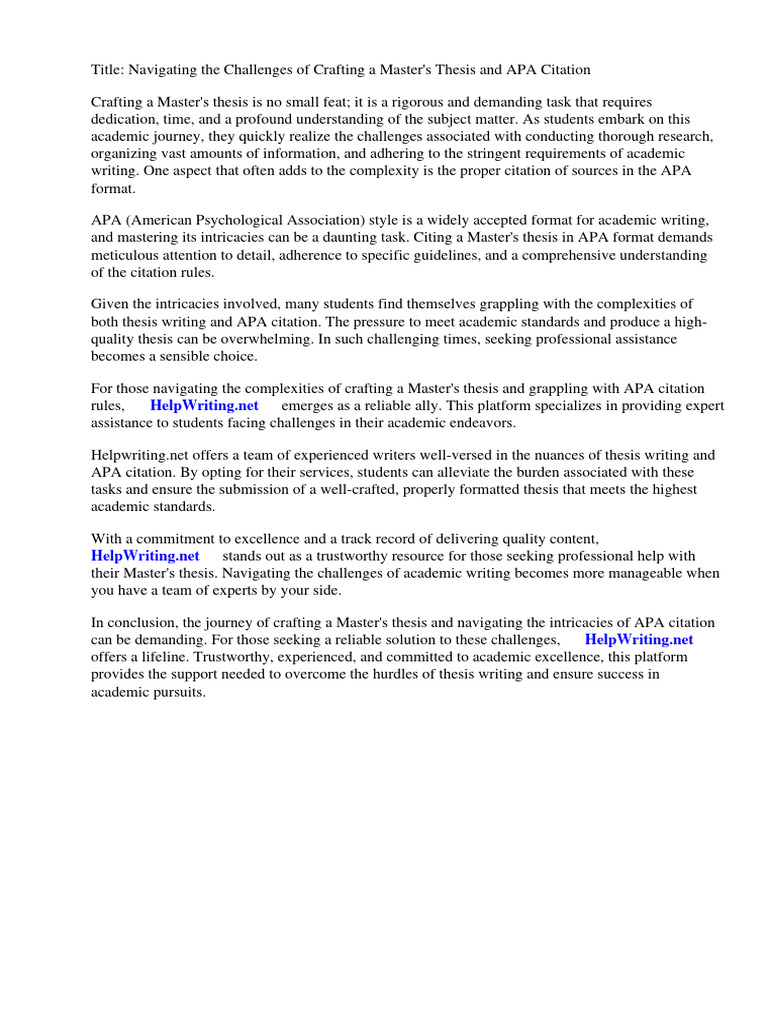 How Do You Cite A Masters Thesis in Apa Format | PDF