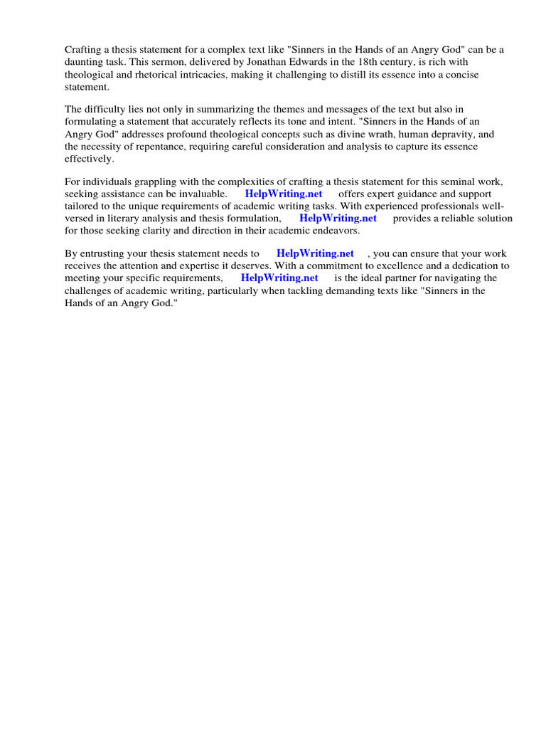 Thesis Statement Sinners Hands Angry God | PDF | Sermon | Jonathan ...