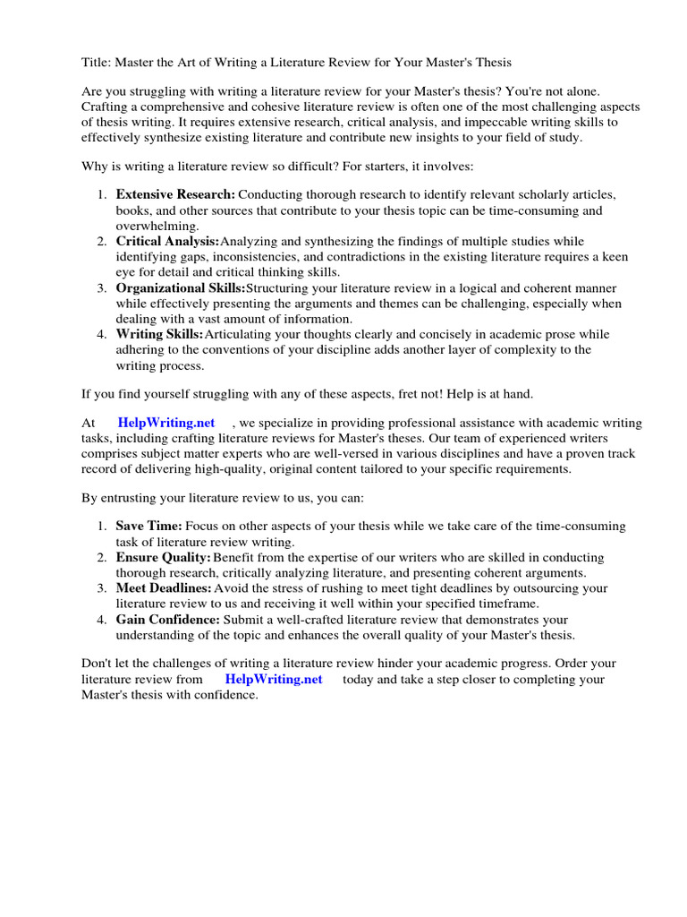 Writing A Masters Thesis Literature Review | PDF | Thesis | Critical ...
