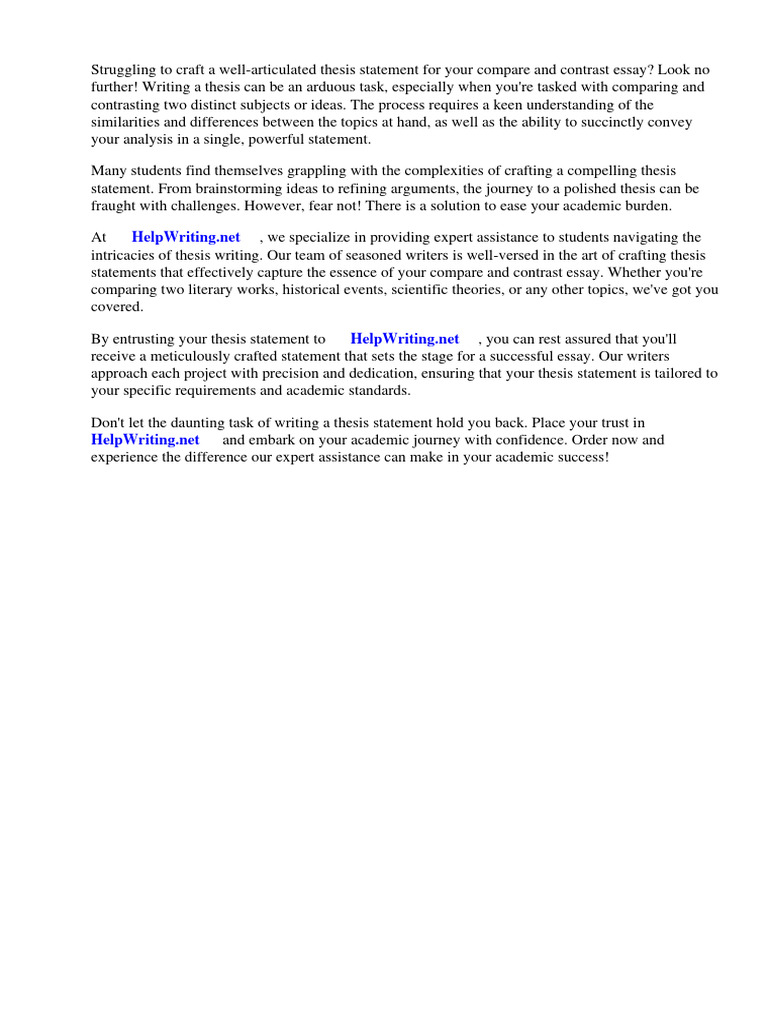 Sample of Thesis Statement For Compare and Contrast | PDF | Essays | Thesis