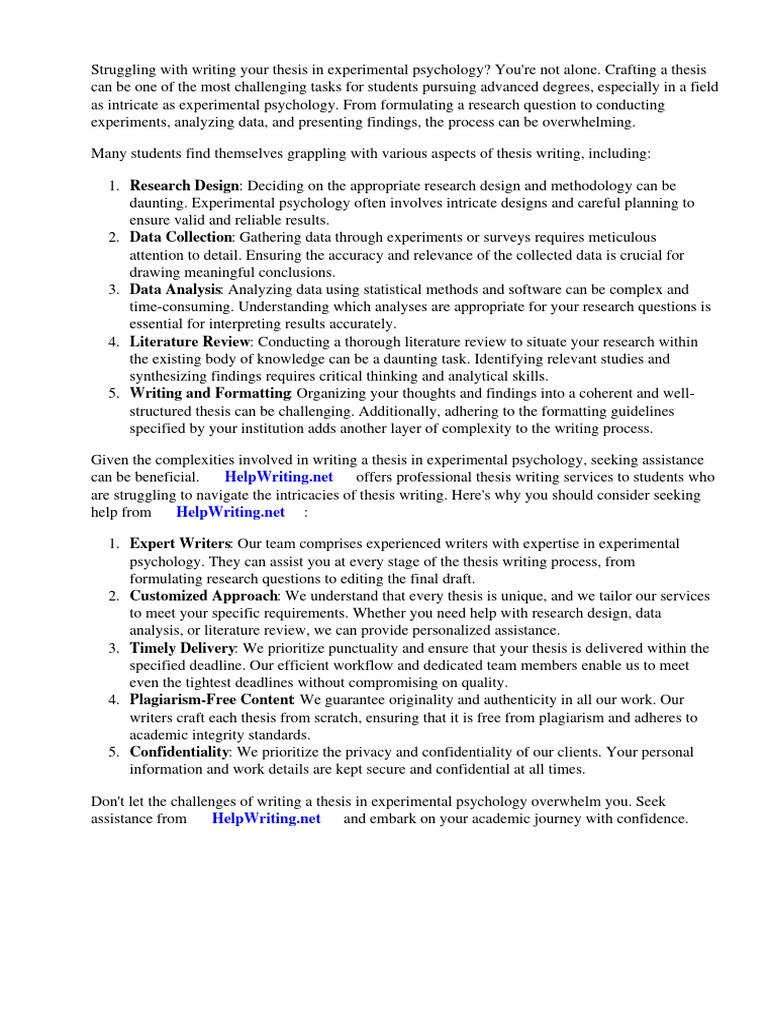 Sample Thesis in Experimental Psychology | PDF | Methodology | Psychology