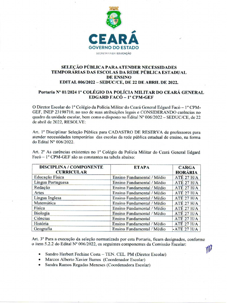 SEFOR 01 - COLEGIO DA POLICIA MILITAR DO CEARA GENERAL EDGAR FACO ...