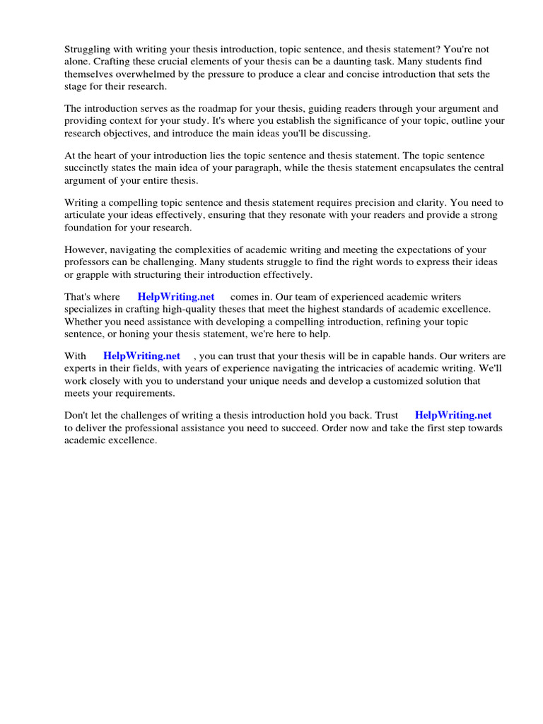 Introduction Topic Sentence and Thesis Statement | PDF | Essays | Thesis
