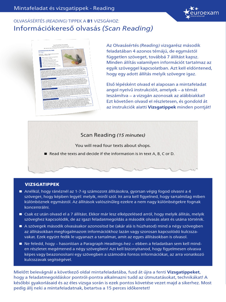 READ2 b1 Vizsgatippek-mintafeladat | PDF