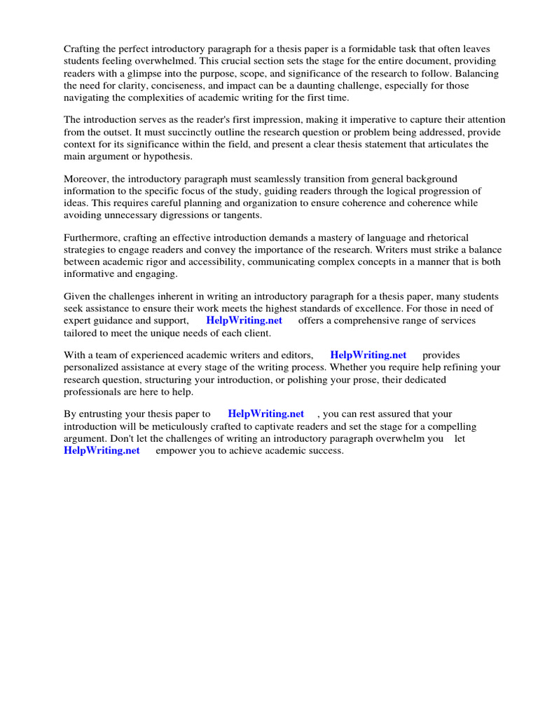 How To Write An Intro Paragraph For A Thesis Paper | PDF | Essays | Narrative