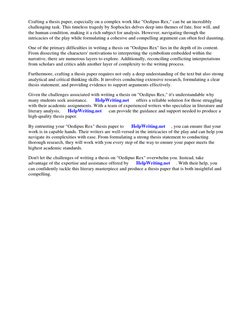 Oedipus Rex Thesis Paper | PDF