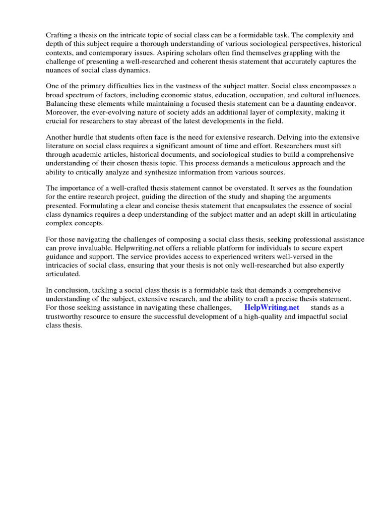 Social Class Thesis Statement | PDF | Essays | Theory