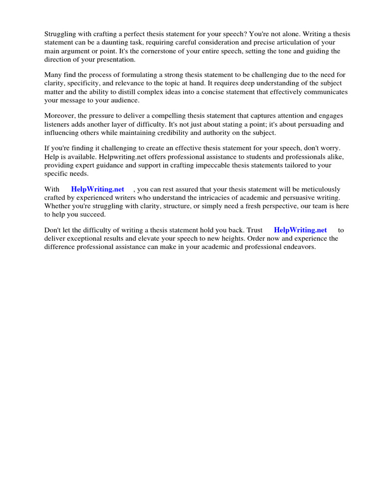 Example of a Good Thesis Statement for a Speech | PDF | Essays | Thesis
