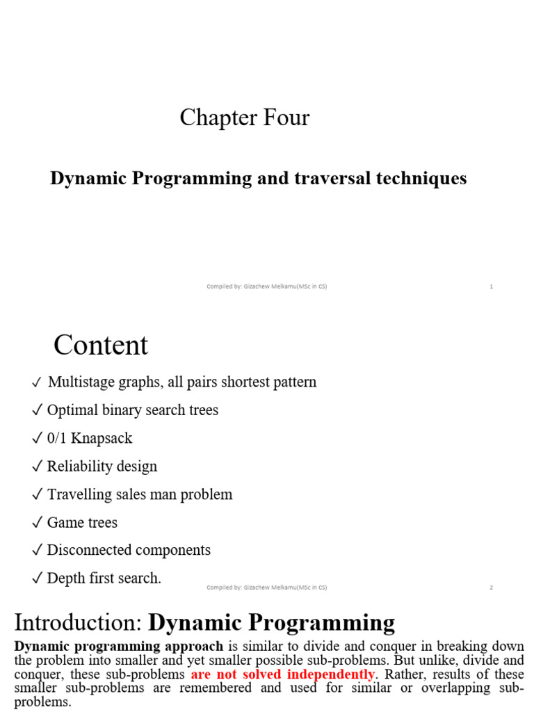 Algorithm Chapter Four | PDF | Dynamic Programming | Mathematical Analysis Algorithm Chapter Four | PDF | Dynamic Programming | Mathematical Analysis
