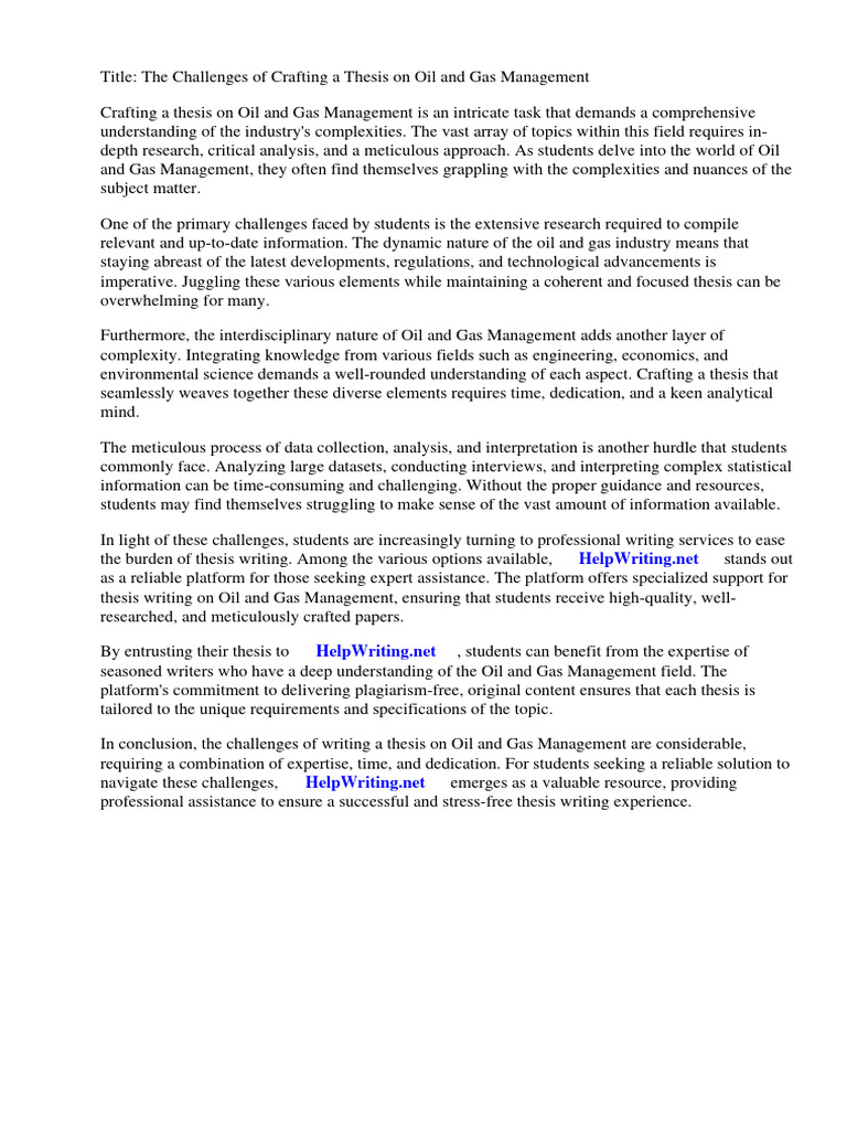 Thesis On Oil and Gas Management | Download Free PDF | Petroleum | Gases