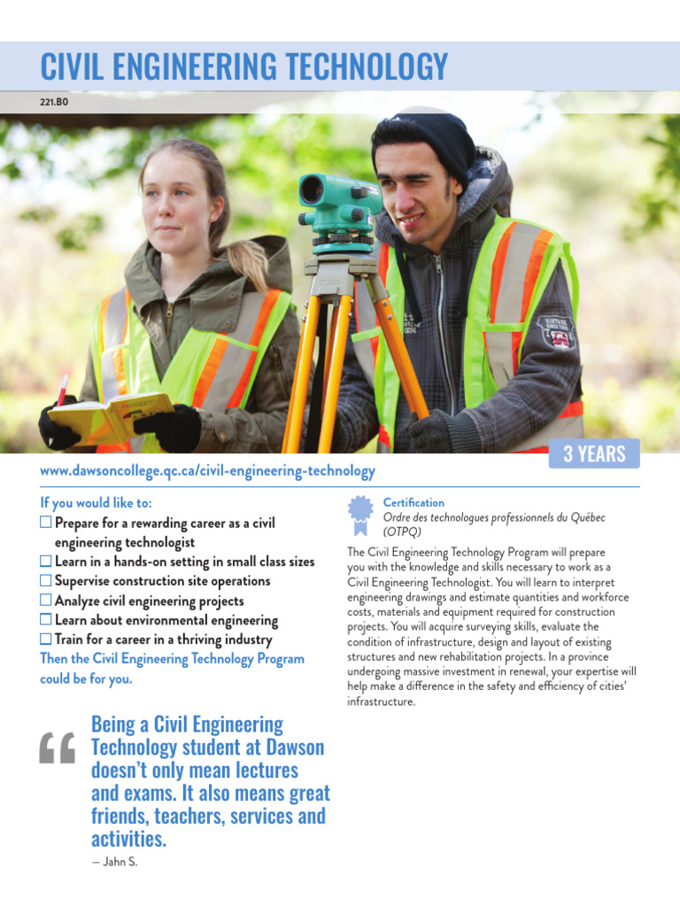 Civil Engineering Technology 221B0 Info Sheet Web | PDF | Engineering ...