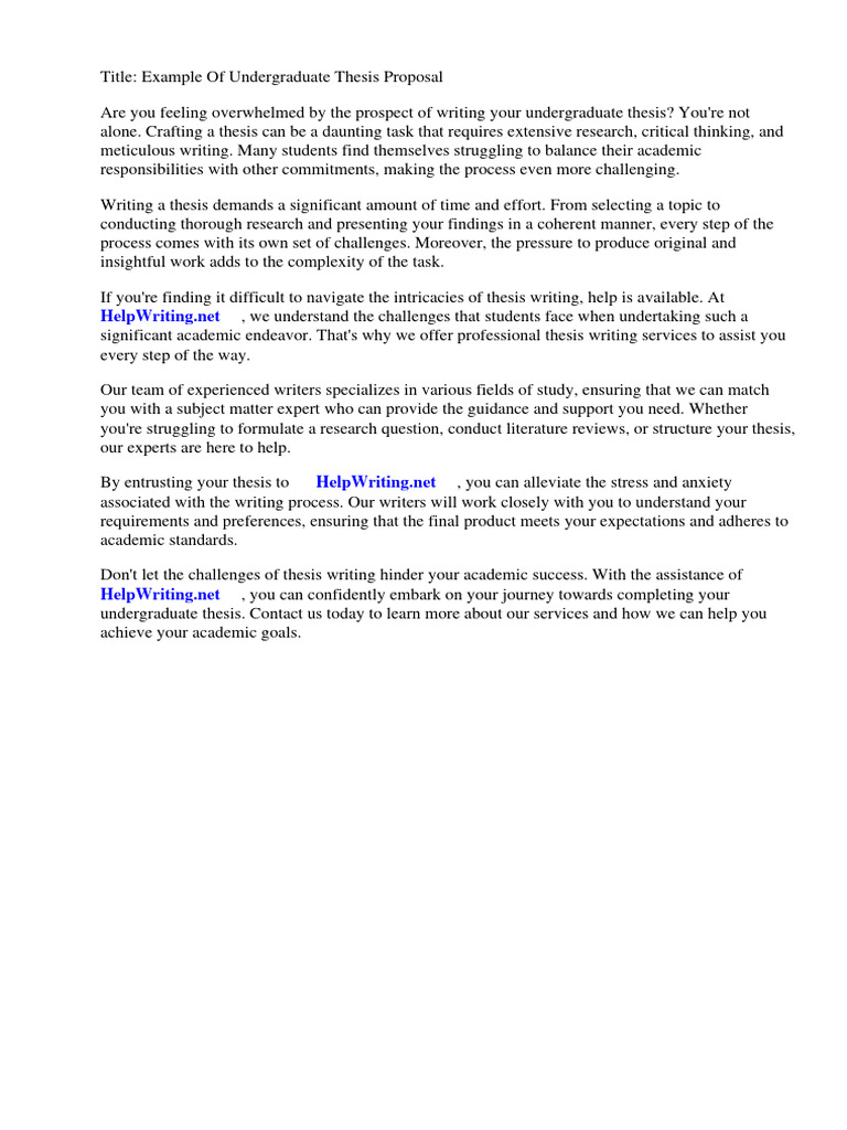 Example of Undergraduate Thesis Proposal | PDF | Thesis | Sampling (Statistics)