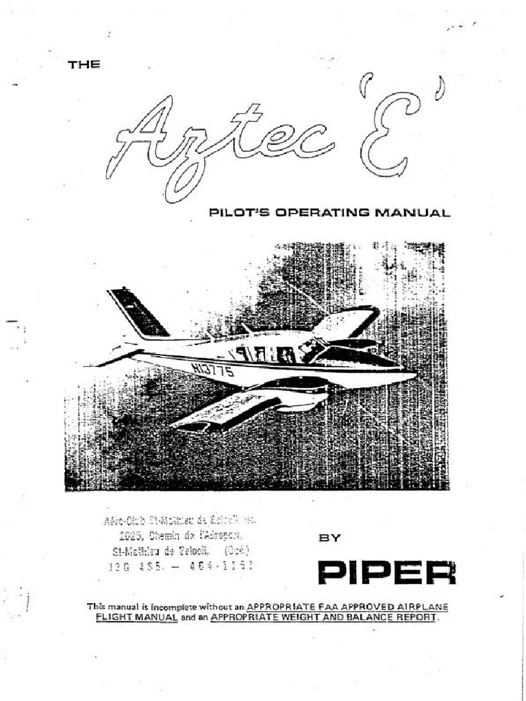 Aztec E Pilot's Operating Manual | PDF