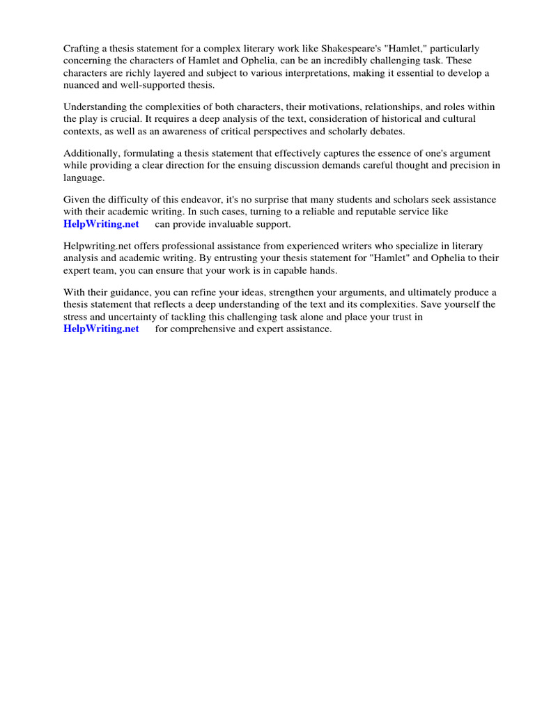 Thesis Statement For Hamlet and Ophelia | PDF | Classics | General Fiction