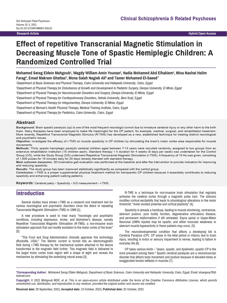 5 Effect of Repetitive Transcranial Magnetic Stimulation in Decreasing ...