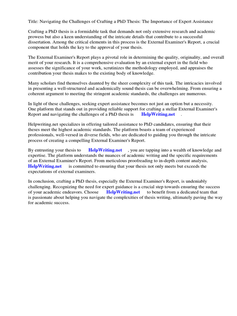 External Examiners Report PHD Thesis | PDF | Thesis | Doctor Of Philosophy