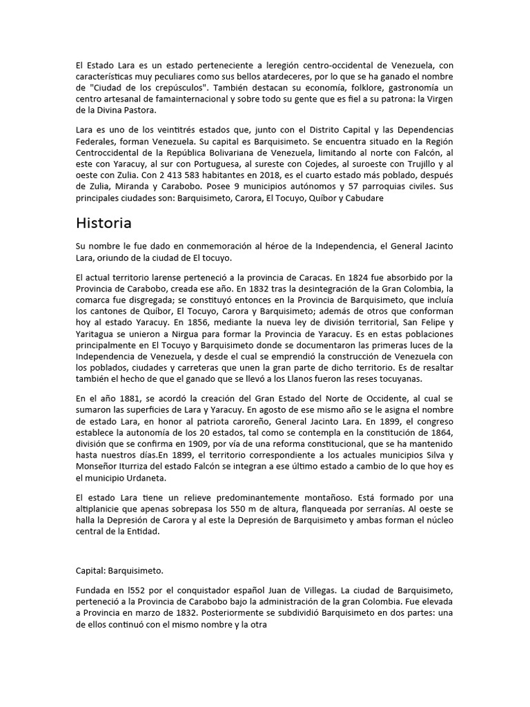 Estado Lara: Cultura, Historia y Geografía | PDF | Alimentos