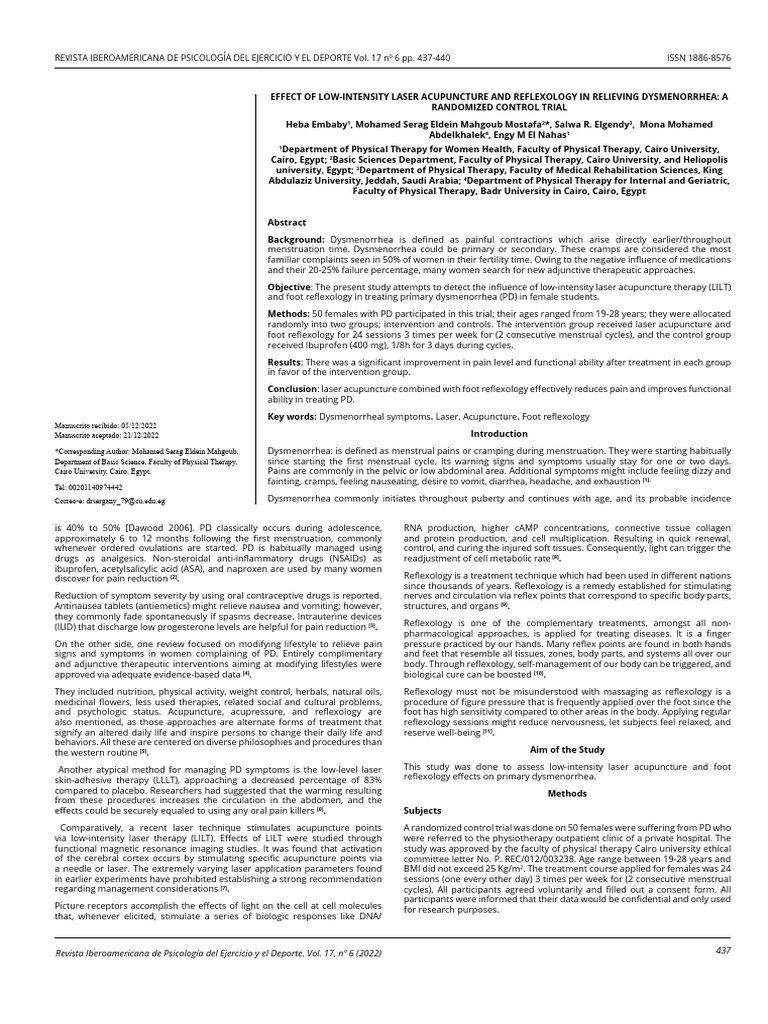 Effect of Lowintensity Laser Acupuncture and Reflexology in Relieving ... Effect of Lowintensity Laser Acupuncture and Reflexology in Relieving ...